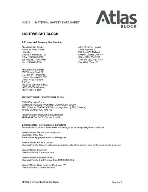 MATERIAL SAFETY DATA SHEET - Atlas Block