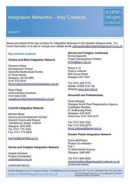 Integration Networks Key Contacts list - Scottish Refugee Council