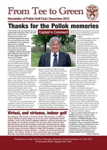 Newsletter - Pollok Golf Club