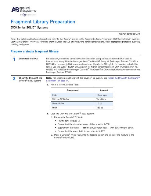 Fragment Library Preparation 5500 Series SOLiD™ Systems Quick ...