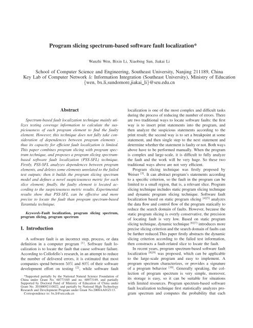 Program Slicing Spectrum Based Software Fault Localization
