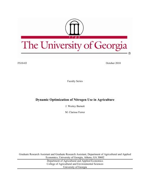 Dynamic Optimization of Nitrogen Use in Agriculture - AgEcon Search