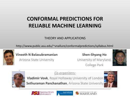 conformal predictions for reliable machine learning - Arizona State ...