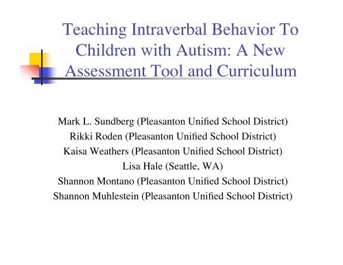 Teaching Intraverbal Behavior To Children with Autism - Parents Of ...