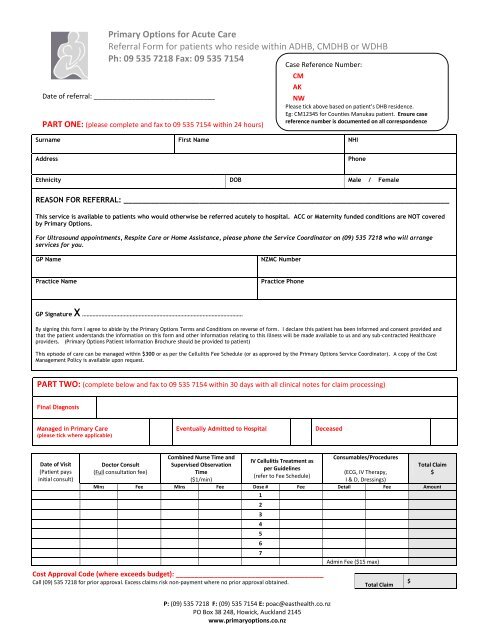 POAC Referral Form - Primary Options for Acute Care