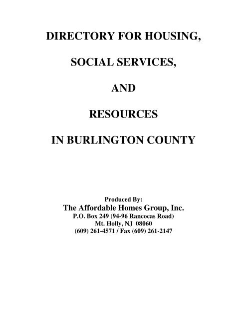 Directory for housing, social services, and - the Affordable Homes ...