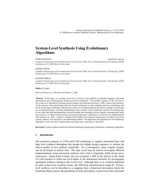 System Level Synthesis Using Evolutionary Algorithms