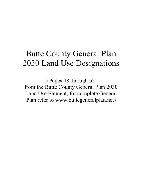 Butte County General Plan 2030 Land Use Designations