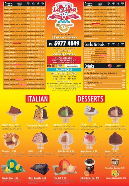 Download Current Menu - La Lupa Pizza & Pasta