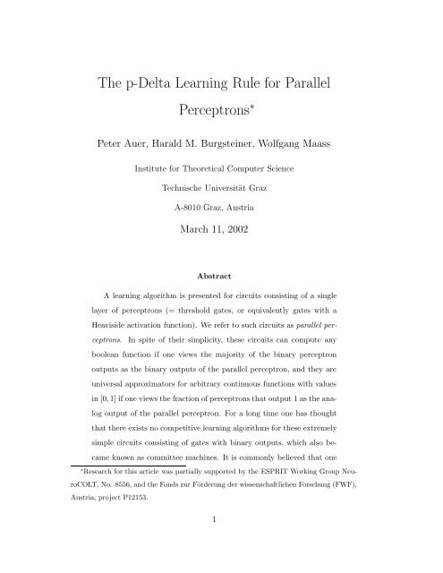 The p-Delta Learning Rule for Parallel Perceptrons