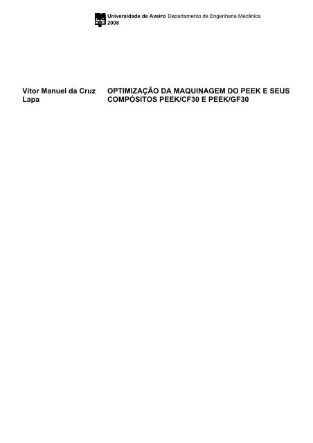 Vítor Manuel da Cruz Lapa OPTIMIZAÇÃO DA MAQUINAGEM DO ...