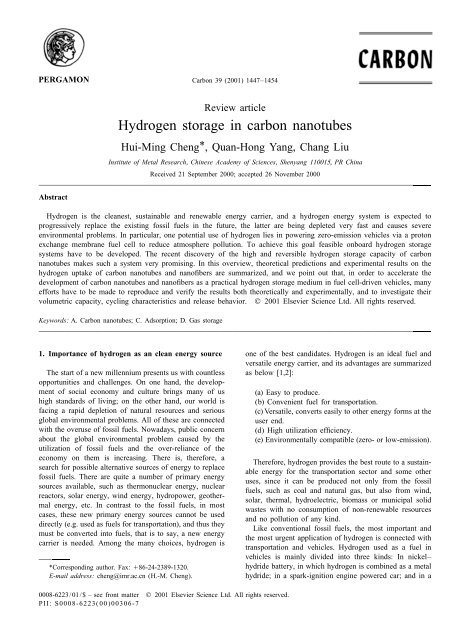 Hydrogen storage in carbon nanotubes