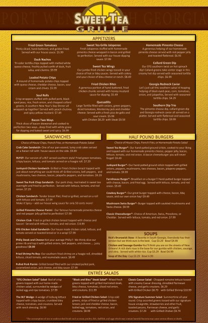 STG Menu - Sweet Tea Grille