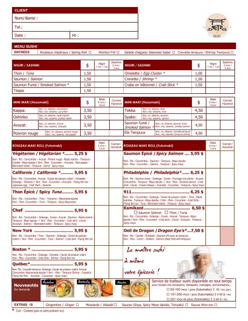 Menu à la carte (PDF) - Mito Sushi