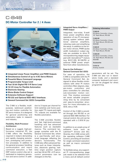 C-848 Datasheet (PDF), DC-Motor Controller for 2 / 4 Axes