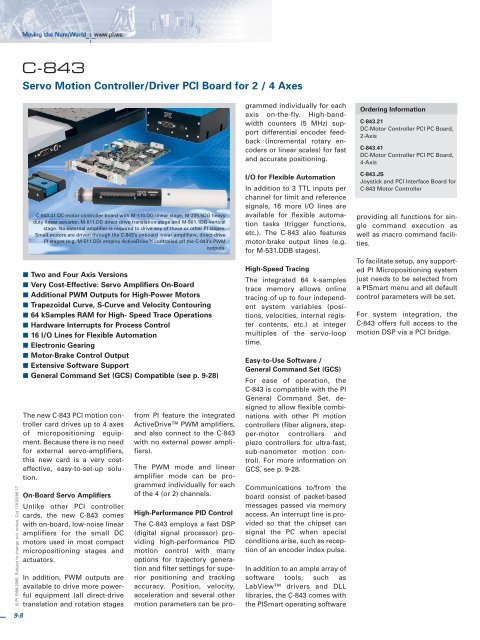 C-843 Datasheet (PDF), Servo Motion Controller/Driver PCI Board ...