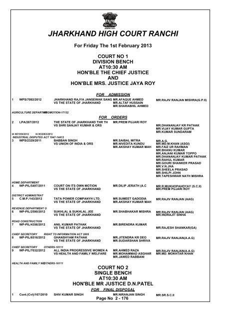 JHARKHAND HIGH COURT RANC