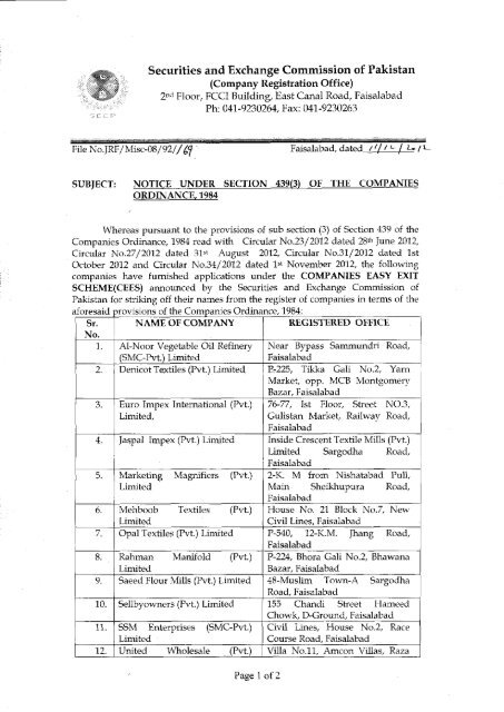 Faisalabad - Securities and Exchange Commission of Pakistan