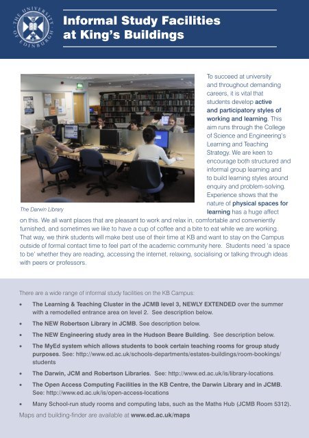 Informal Study Facilities at King's Buildings - University of Edinburgh