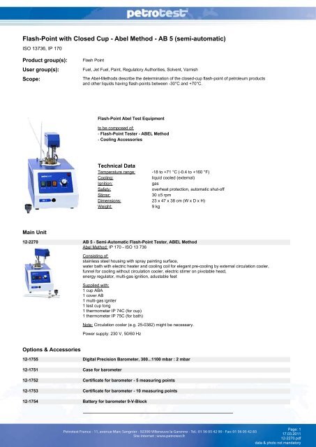 Flash-Point with Closed Cup - Abel Method - AB 5 (semi ... - Petrotest