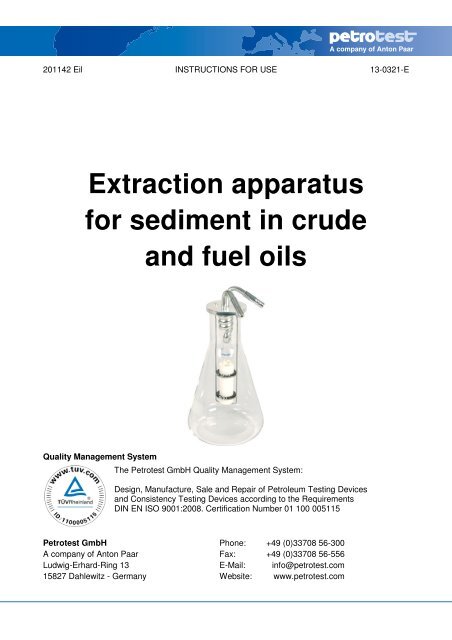 Extraction apparatus for sediment in crude and ... - Petrotest GmbH