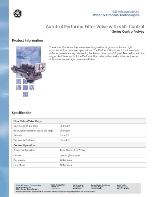 Series Control Valves Autotrol Performa Filter Valve with 440i Control