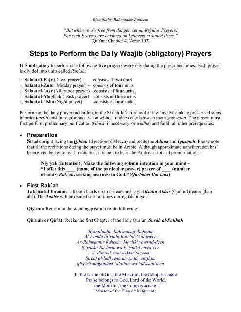 Steps to Perform the Daily Waajib (obligatory) Prayers - Islam Query