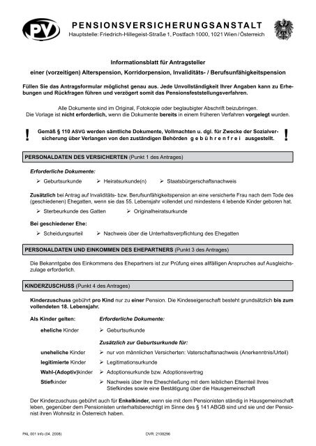 Infoblatt Pensionsantrag