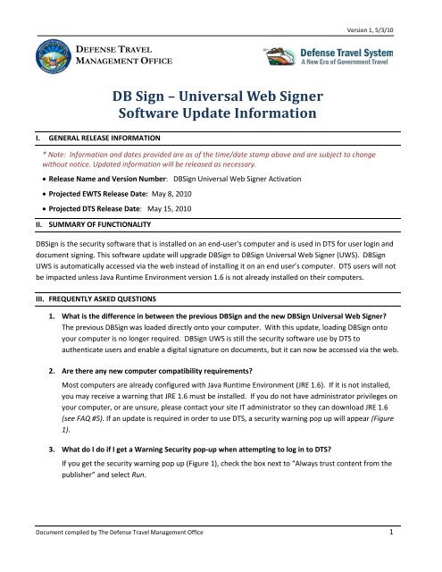 DB Sign – Universal Web Signer Software Update Information