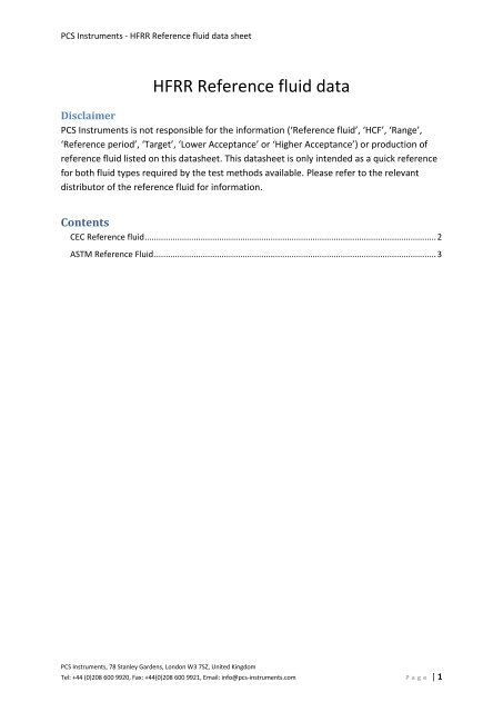 HFRR Reference fluid data - PCS Instruments