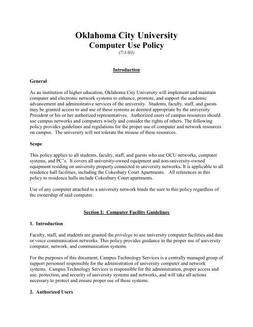 Computer Use Policy - Oklahoma City University
