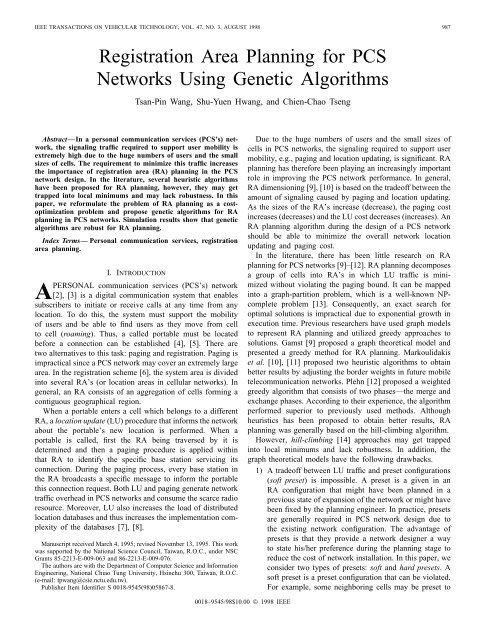 Registration Area Planning For Pcs Networks Using Genetic ...