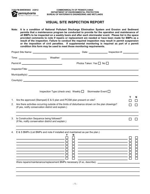 visual site inspection report - York County Conservation District