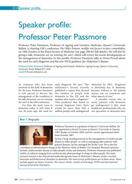 Speaker profile: Professor Peter Passmore - Geriatric Medicine