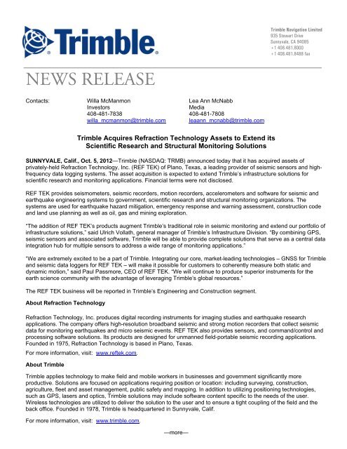 Trimble Acquires REF TEK