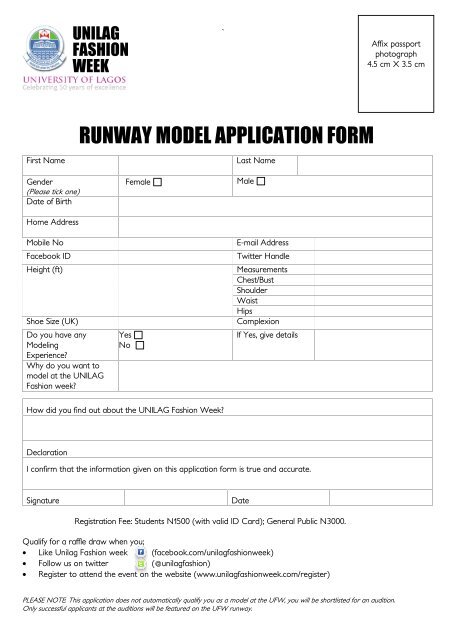 mtn model of the year application form - Unilag Fashion Week