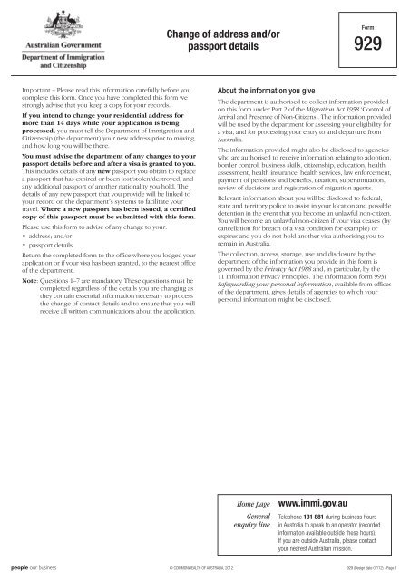 929 - Change of address and/or passport details - Department of ...