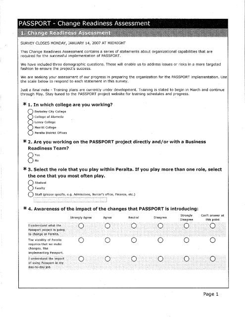 Change Readiness Assessment Survey - Peralta Colleges