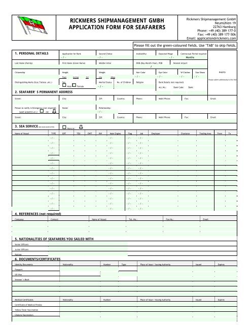 Jobs at Sea application form