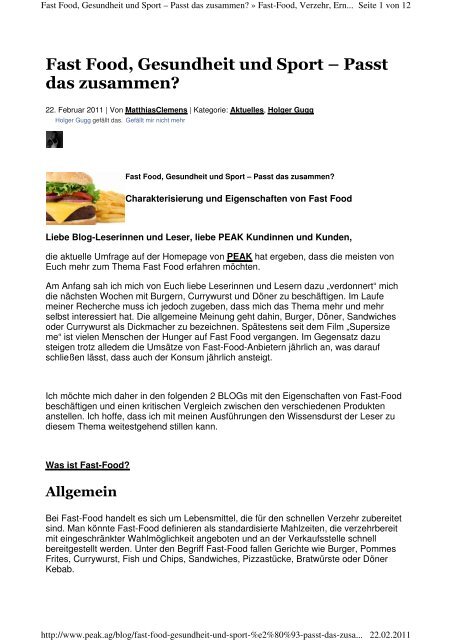 Fast Food, Gesundheit und Sport – Passt das ... - Body Coaches