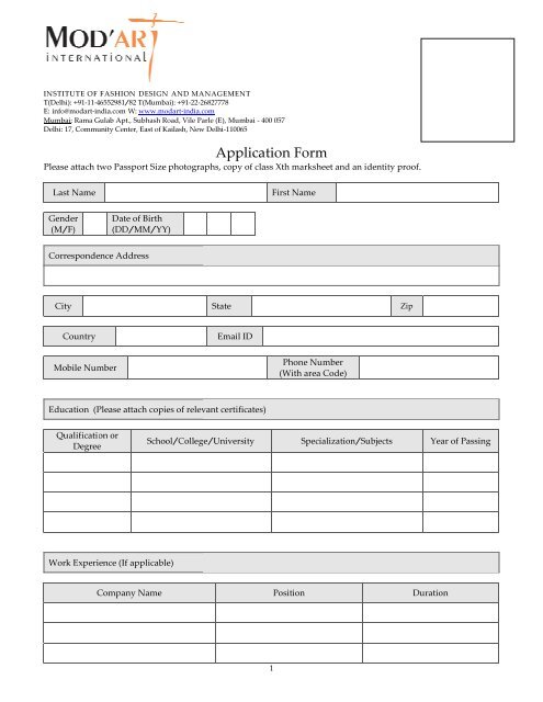 Download Application form - Mod'art International