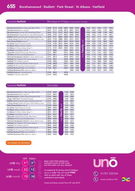 Uno Bus Timetable Hatfield Welwyn Garden City | Fasci Garden