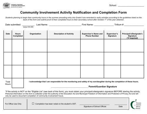 Community Involvement Activity Notification and Completion Form