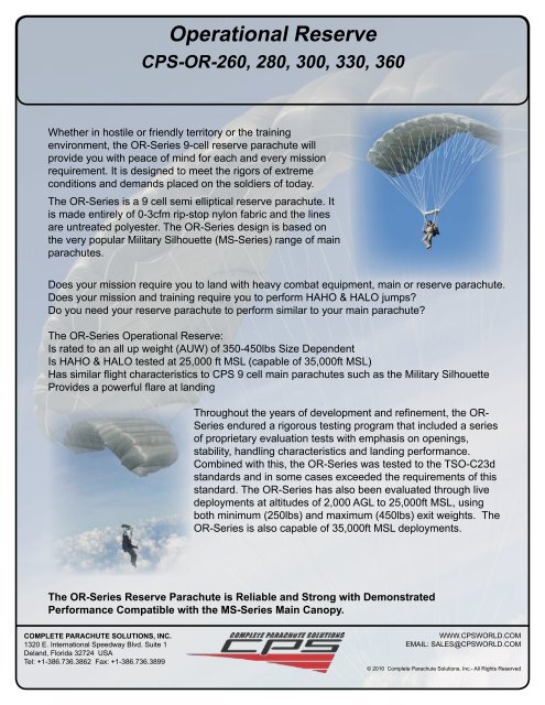 CPS-OR Product Brochure - Complete Parachute Solutions