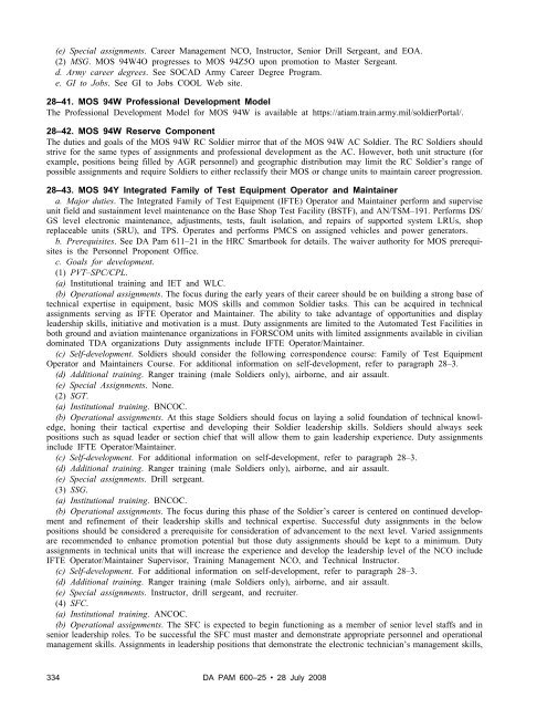 (e) Special assignments.