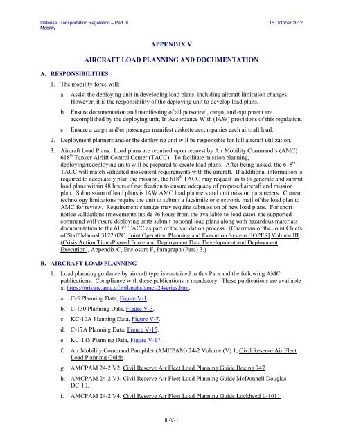Aircraft Load Planning and Documentation, Part III, Appendix V