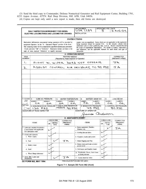 (8) SF Form 368 (see chap