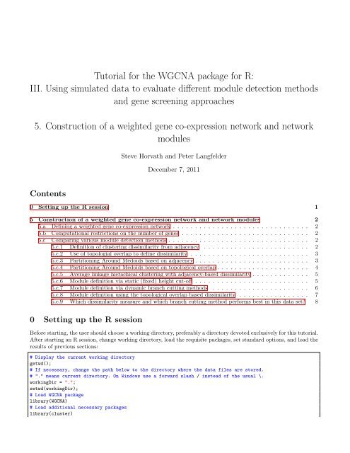 Tutorial for the WGCNA package for R - UCLA Human Genetics