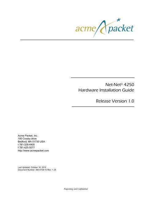 Net-Net SD Hardware Installation Guide - Acme Packet Support Portal