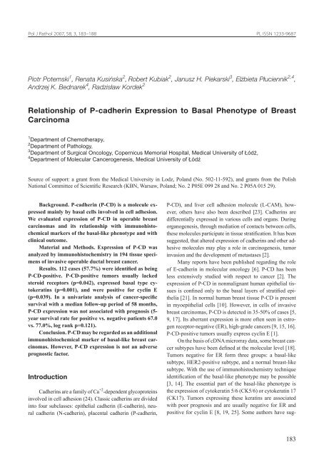Relationship of P-cadherin Expression to Basal Phenotype